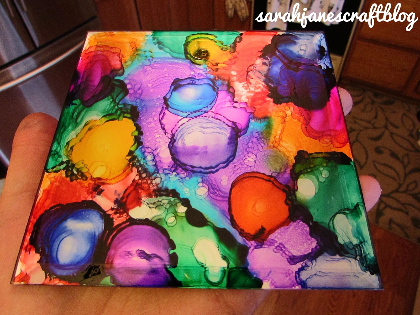 Fired Alcohol Ink on a Mirror Plate