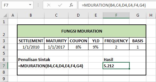 Fungsi Mduration Microsoft Excel - Fungsi Excel