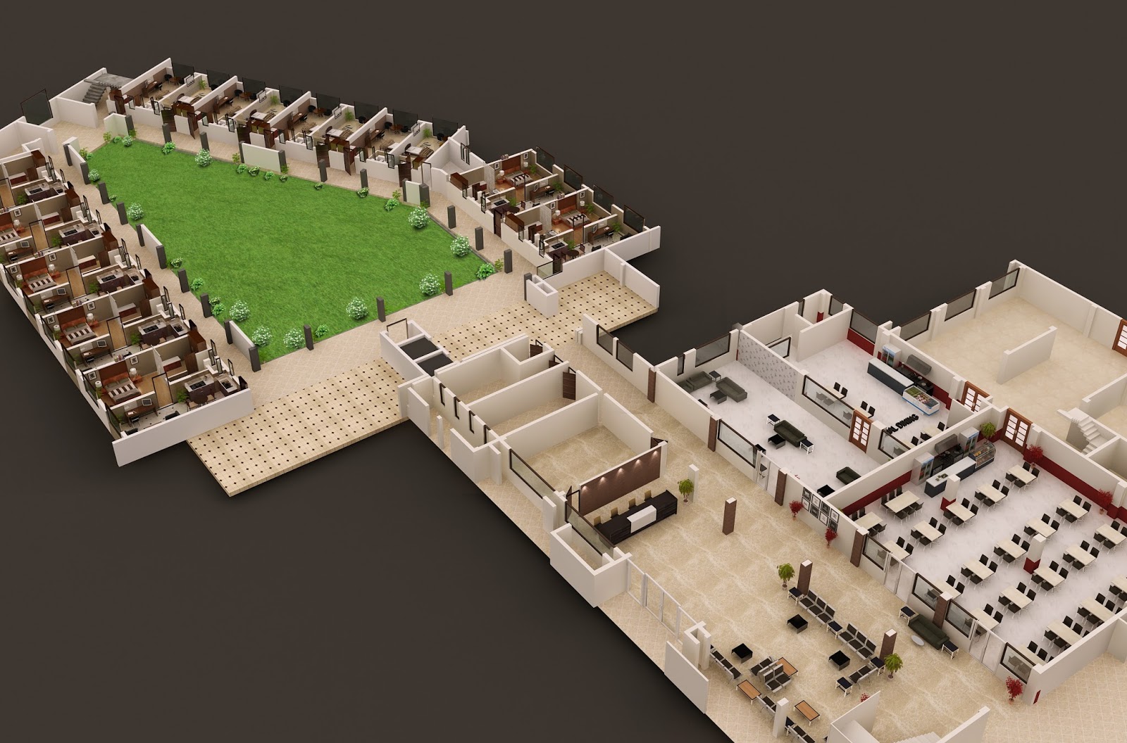 3D Visualization : Hostel isometric plan