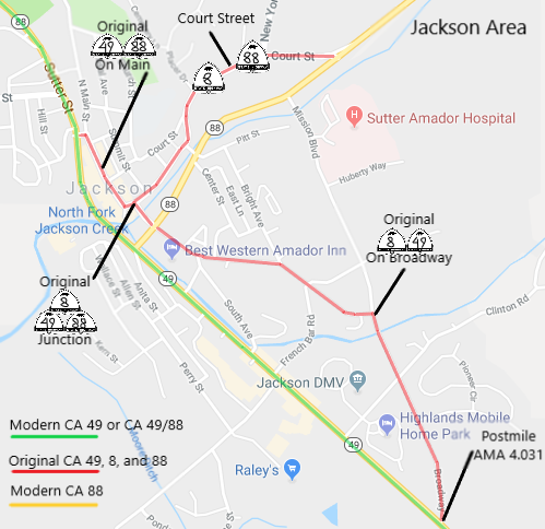 The history of California State Route 49, 8 and 88 in Jackson