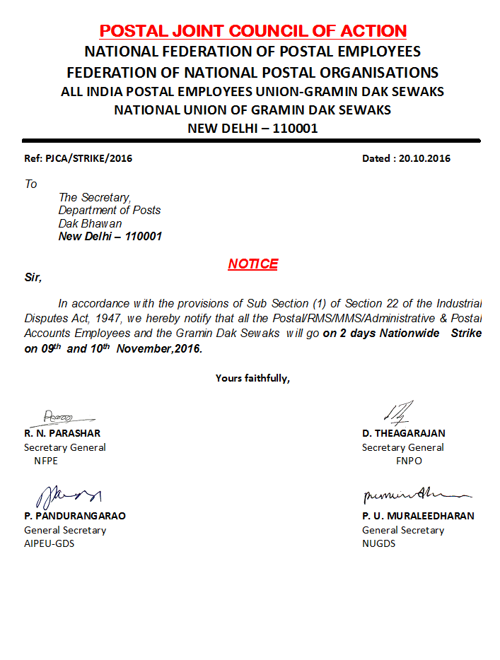 .: STRIKE NOTICE SERVED