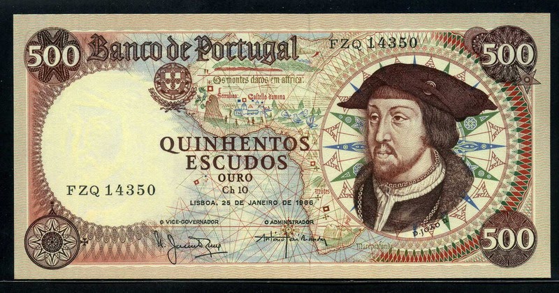 Portugal currency 500 Escudos banknote 1966 King João II of Portugal ...