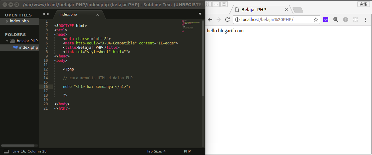 Cara Menggabungkan PHP dengan HTML - arif.com