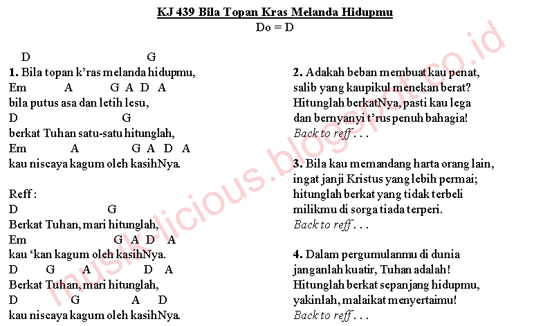 MUSIKLICIOUS: KJ 439 Bila Topan Kras Melanda Hidupmu Kunci GItar dan Lirik