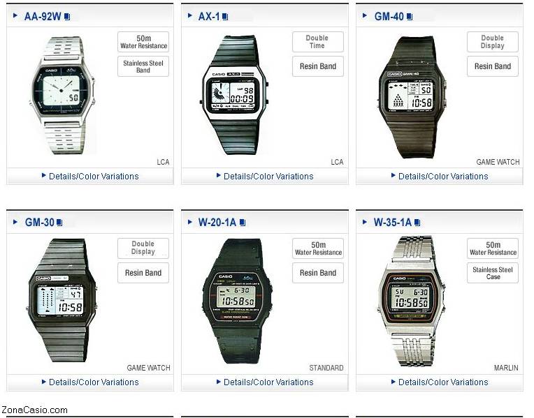 Zona Casio: La actual página de Casio con los modelos más soñados