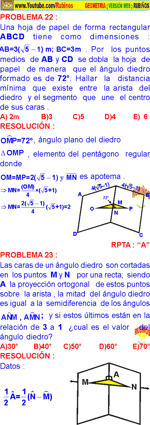 ÁNGULOS EN EL ESPACIO - DIEDROS Y TRIEDROS EJERCICIOS RESUELTOS PDF