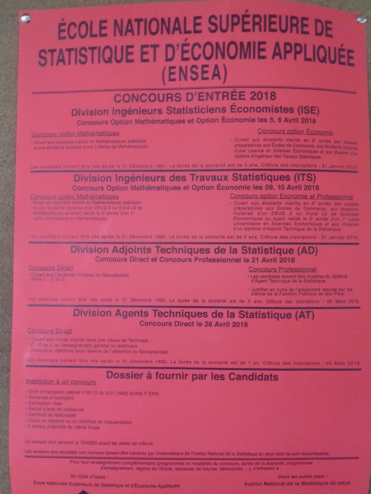 ensea abidjan concours 2018