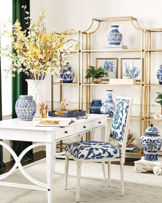 Chinoiserie Chic: The Blue and White Office