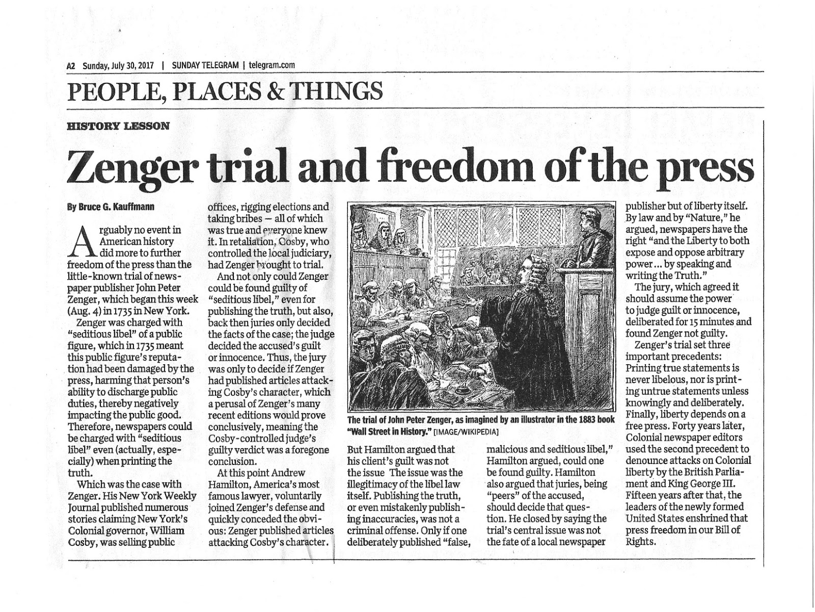 Pauly's Templeton Watch: Zenger Trial and Freedom of the Press