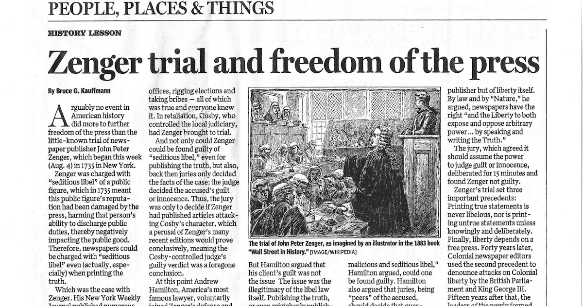 Pauly's Templeton Watch: Zenger Trial and Freedom of the Press