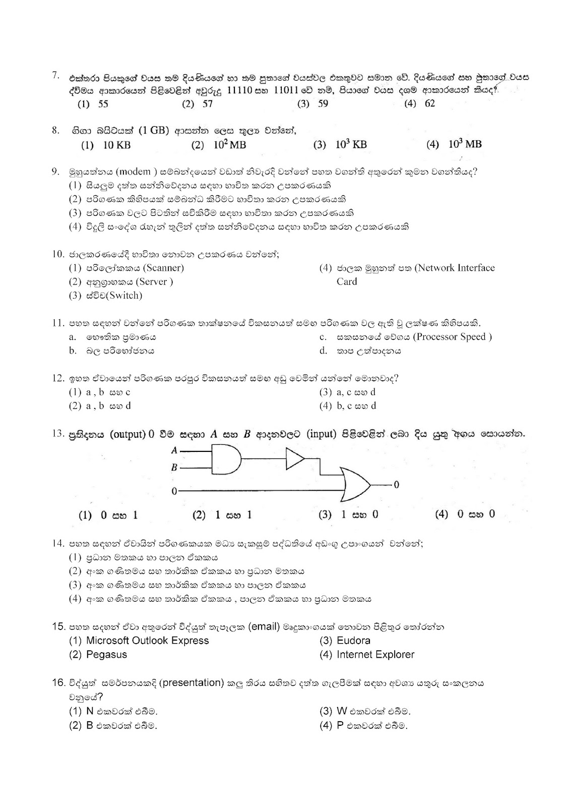 GIT A/L Model Paper(2013) -Information Technology Society | AluthSoft