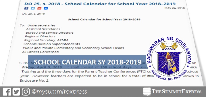 DepEd releases school calendar for SY 2018-2019
