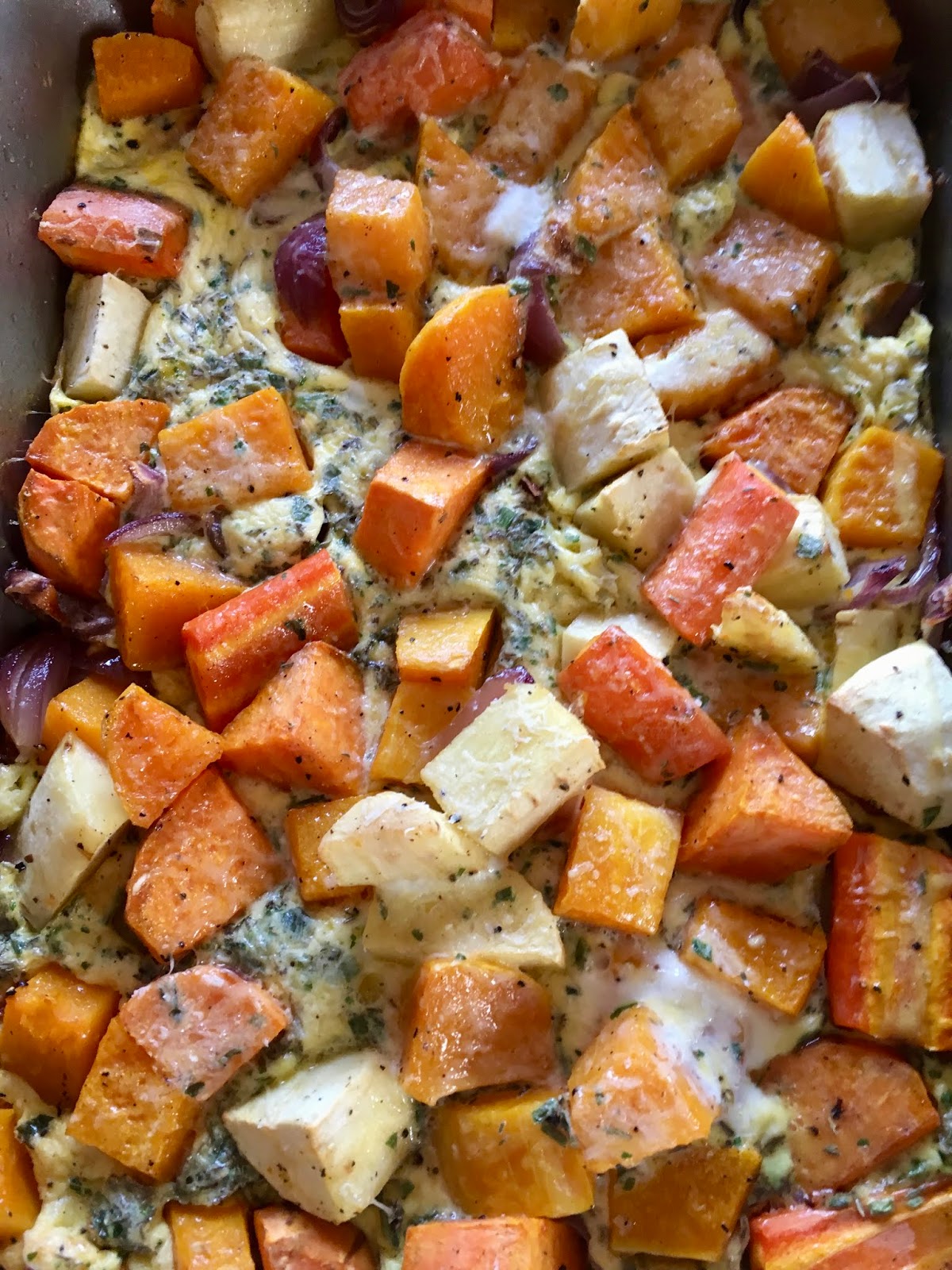 potjesgeluk: Geroosterde knolgroenten in een frittata
