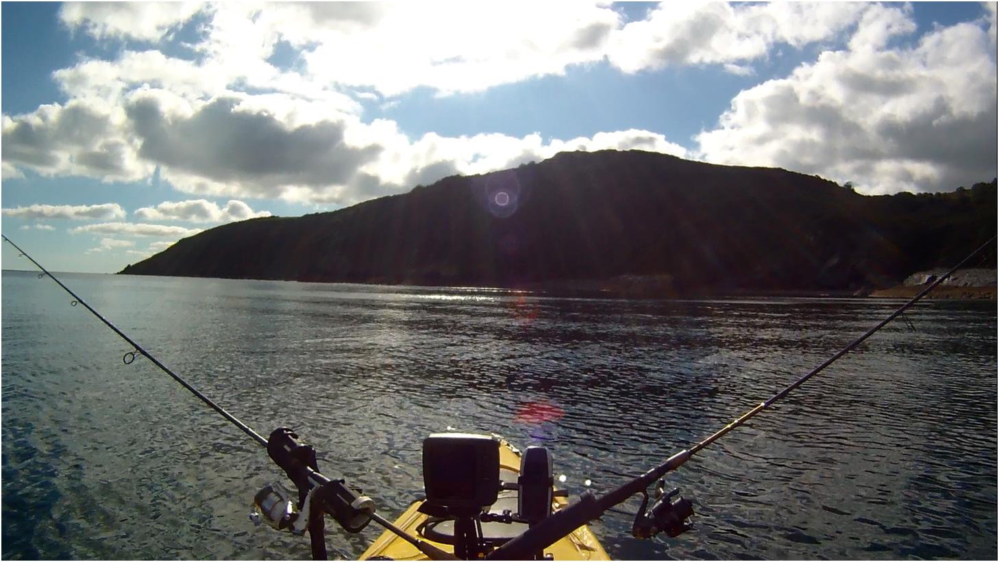 Cornish Shore and Kayak Fisherman: Kayak Fishing - Trolling for Sea Bass