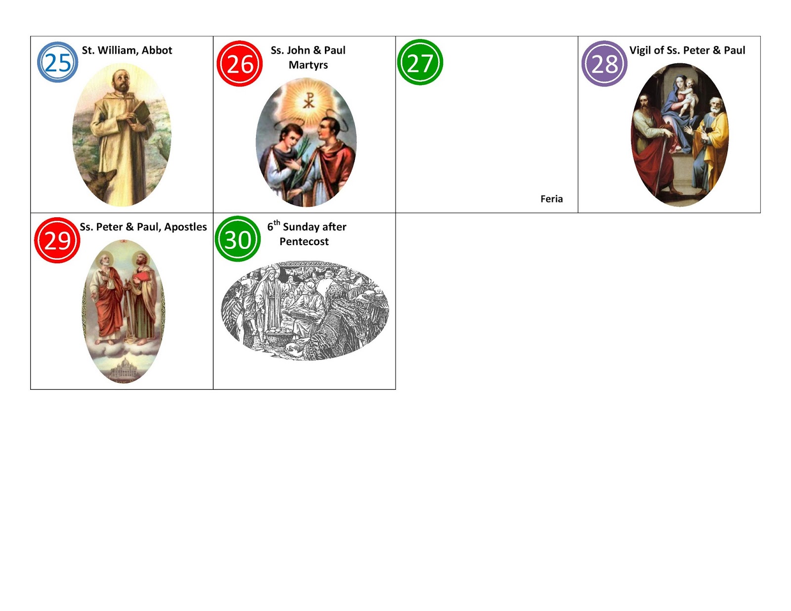 Saints for June Calendar – Memories of a Catholic Wife and Mother