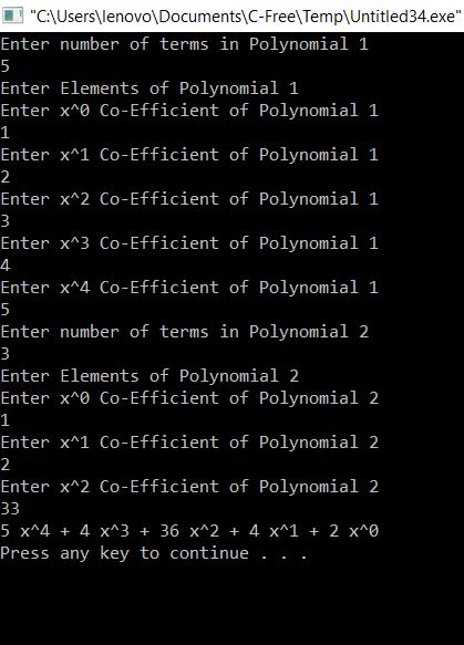 All C Programs: Adding 2 Polynomials