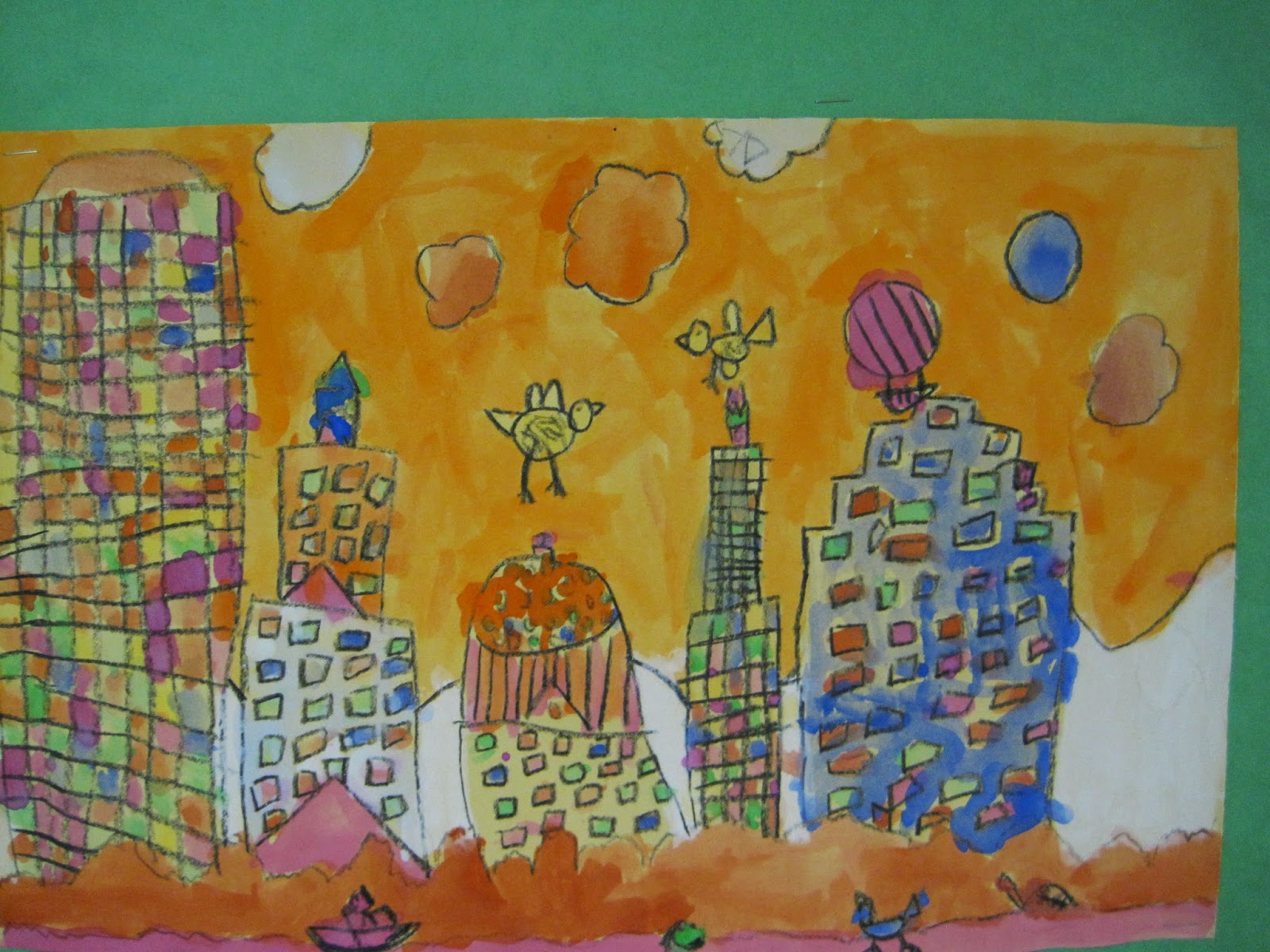 Zilker Elementary Art Class: 2nd Grade Cityscape Paintings