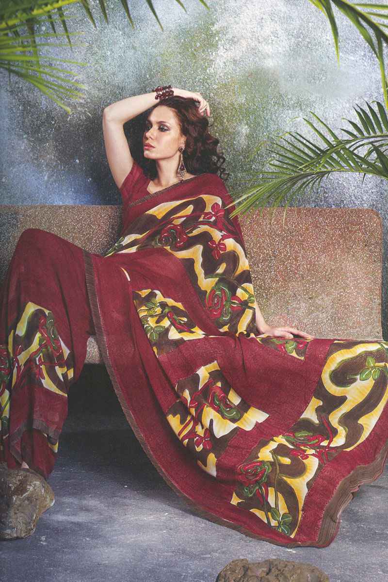 TELUGU WEB WORLD: DESIGN PRINTED PLAIN MERUN SAREE