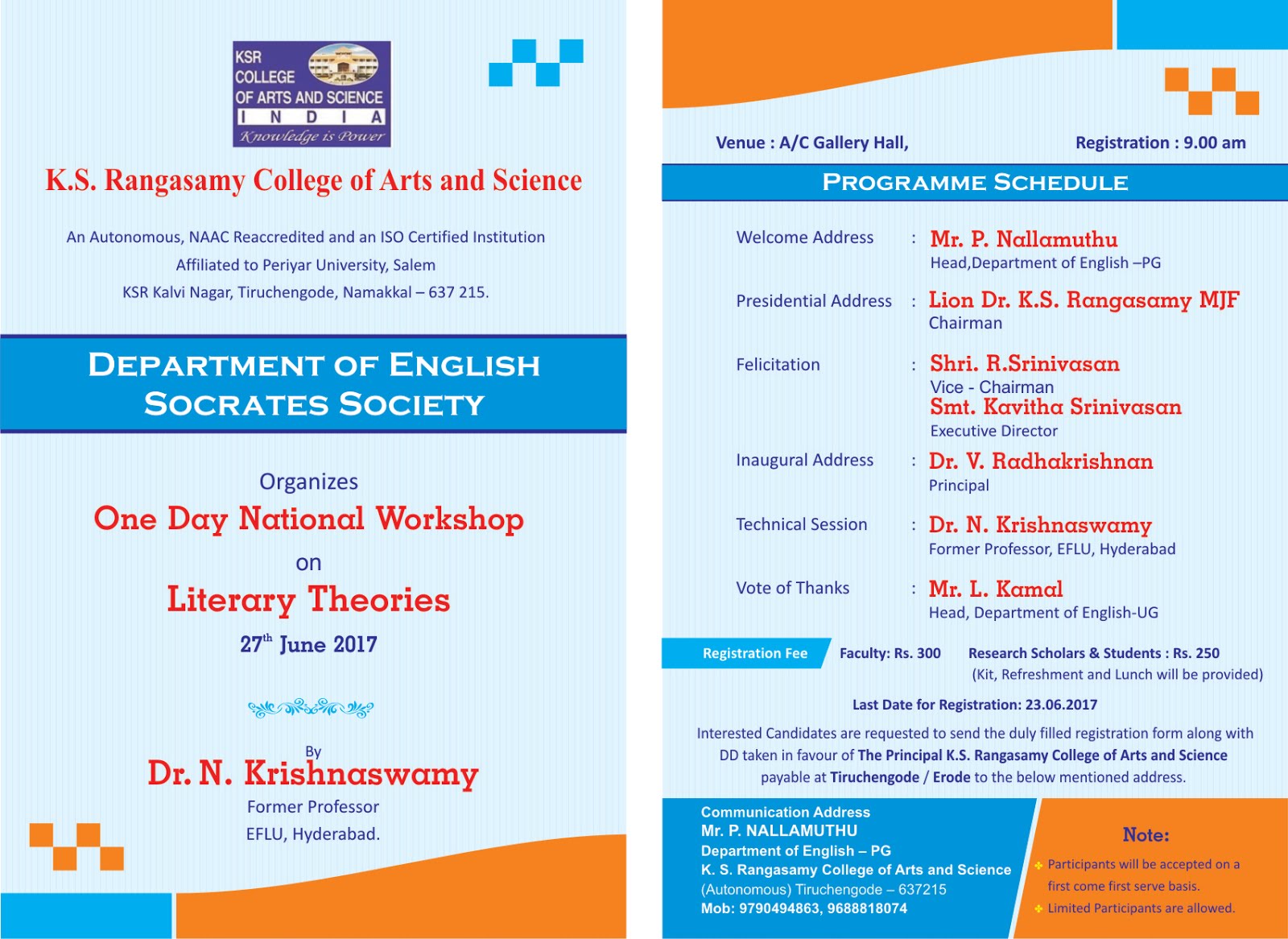 Dr.KK Seminars and Conferences: 27-06-2017 - One Day National Workshop ...