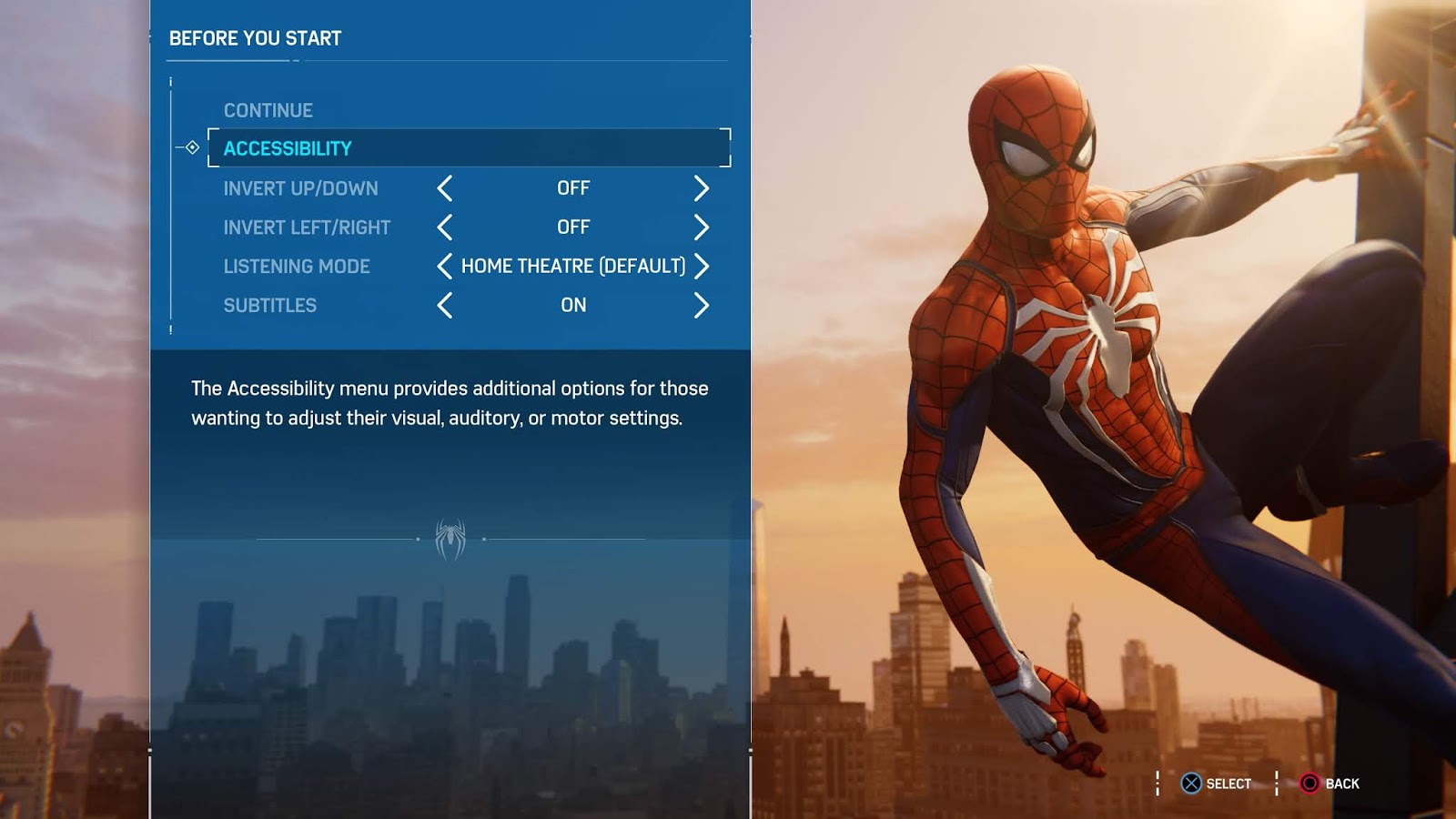 Marvel's Spider-Man's Accessibility Settings. - EllexMay