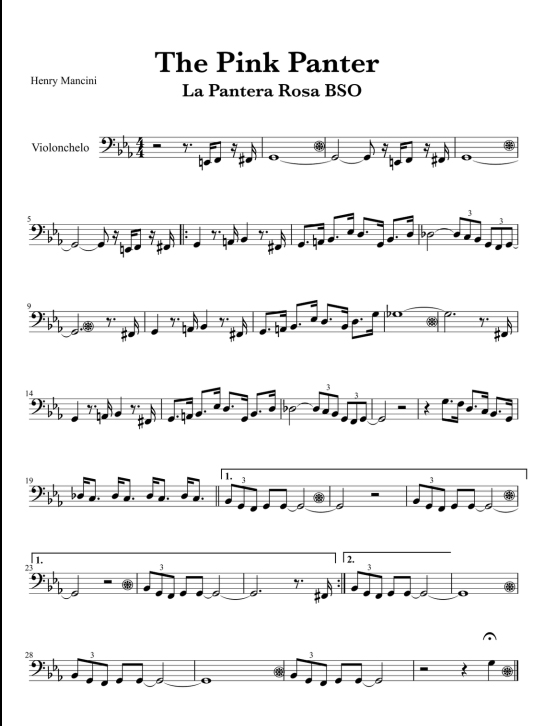 The Pink Panter - La Pantera Rosa | Partituras para Violonchelo