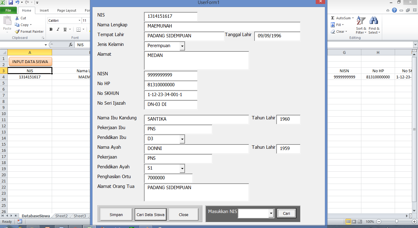 Aplikasi Komputer: Form Input Data Siswa Berbasis Excel