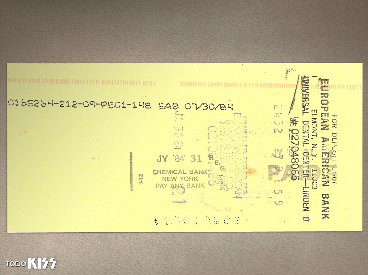 Todo Kiss: Auténtico cheque firmado por Paul Charles Caravello (Eric ...