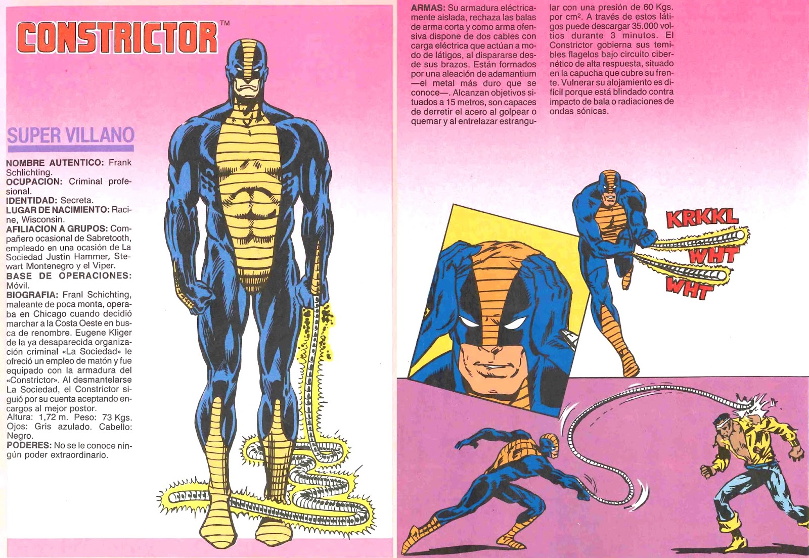 Fichas de Superheroes Marvel y DC: Constrictor