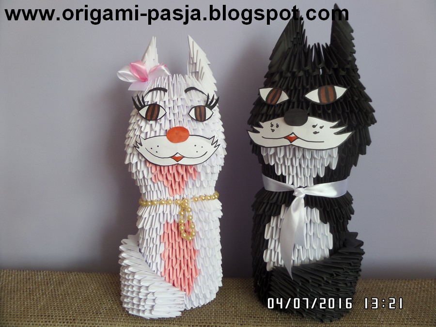 www.origami-pasja.blogspot.com: Para kotków - origami modułowe.