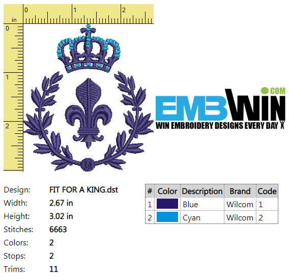 BLUE KING CROWN Free Machine Embroidery Design #374 – embwin – machine ...