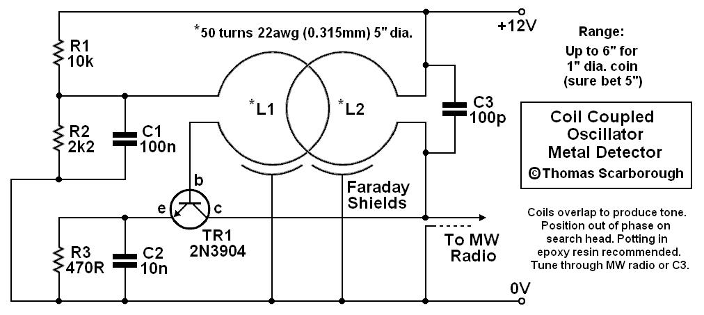 Coil Coupled Operation Metal Detector Circuit Diagram