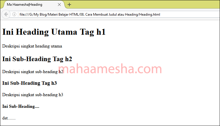 HTML Dasar Part 8 : Cara Membuat Judul / Heading di HTML