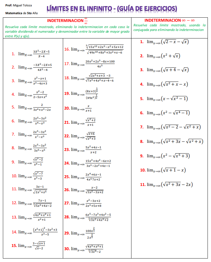 Matemática: LÍMITES EN EL INFINITO