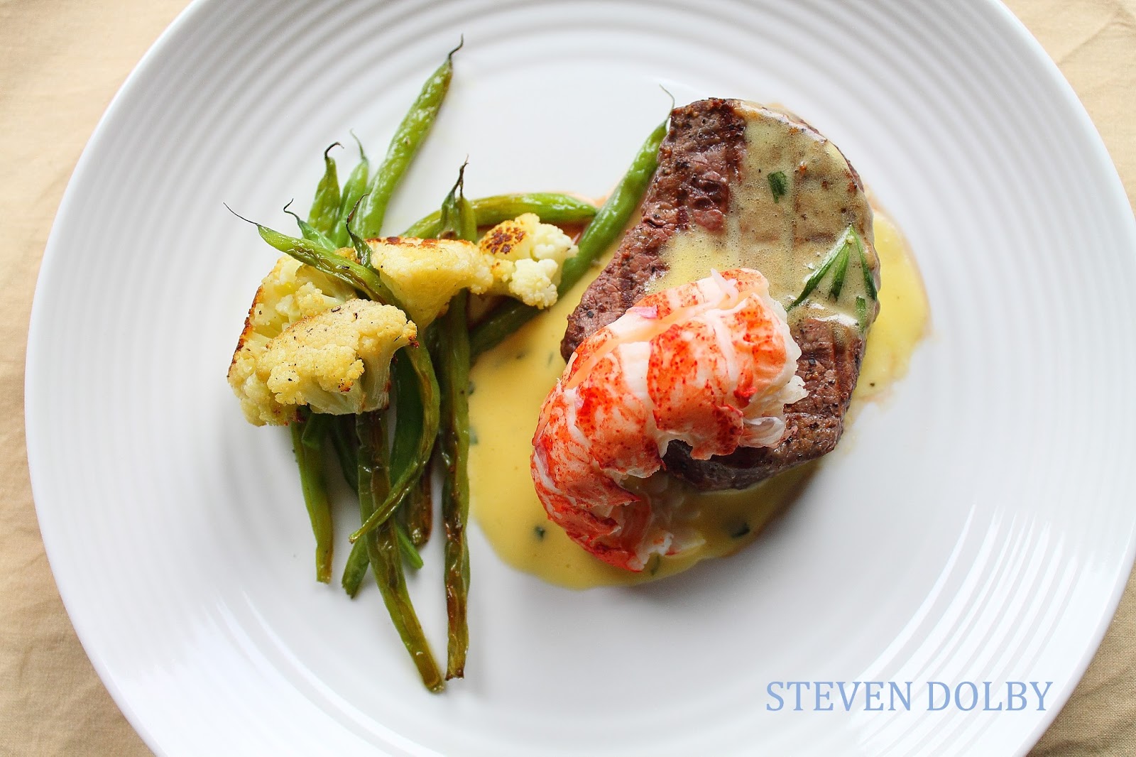 filet mignon and Lobster tail with Bearnaise sauce by Steven Dolby