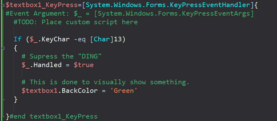 How to Act when ENTER is Pressed with SAPIEN PowerShell Studio