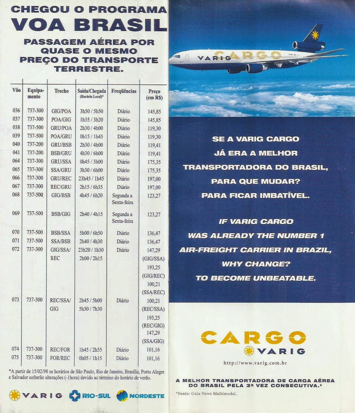 Airline memorabilia: Varig (1998)