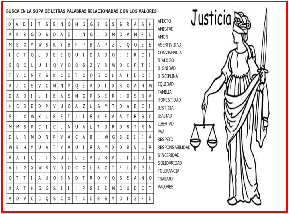 Etica y Valores: Sopa de letras de la Justicia