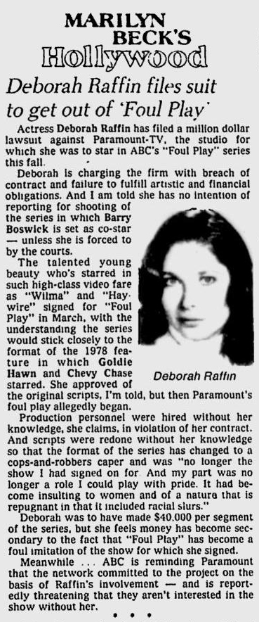 Everything Deborah Raffin: Deborah Raffin in Foul Play