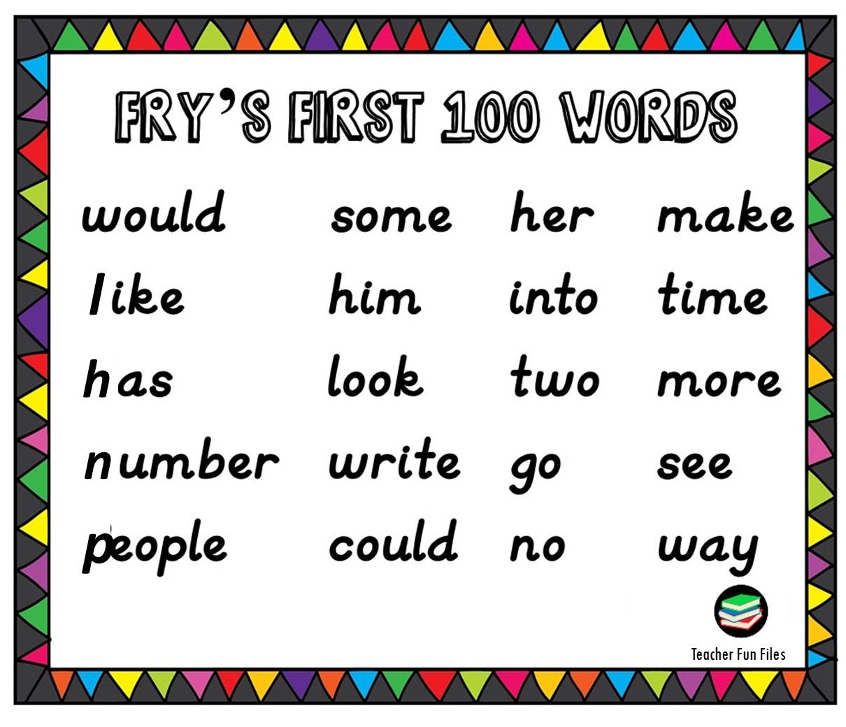 Teacher Fun Files: Fry's Second 100 Sight Words Chart