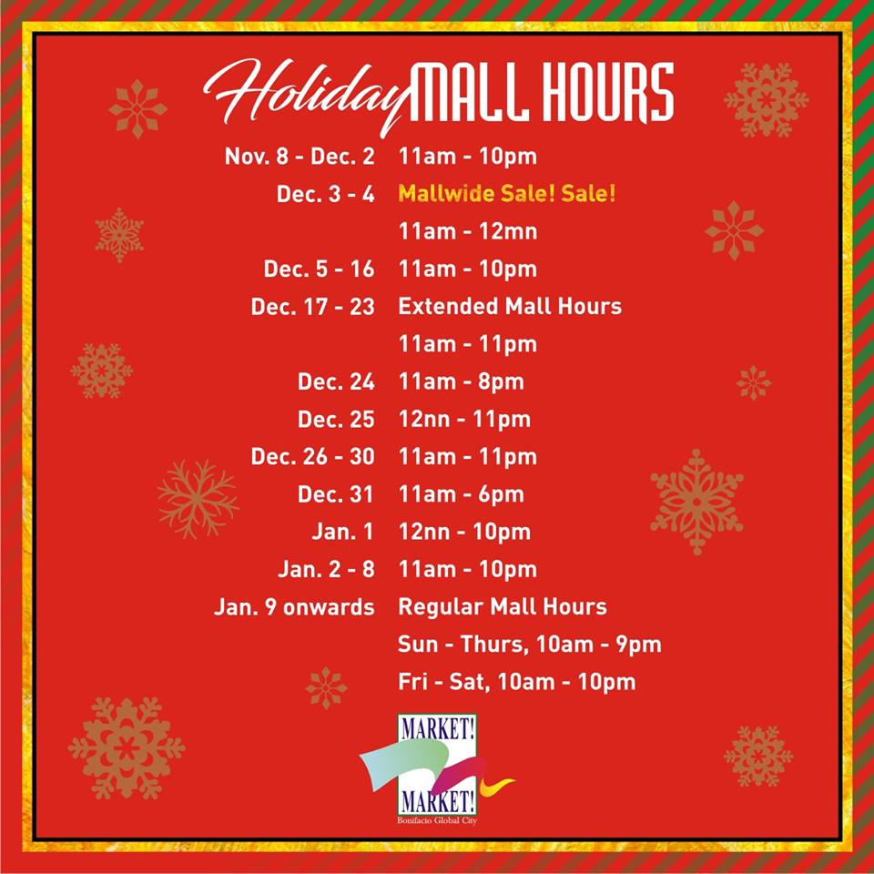 LIST: Mall Hours Schedule Christmas Holidays 2016, New Year released