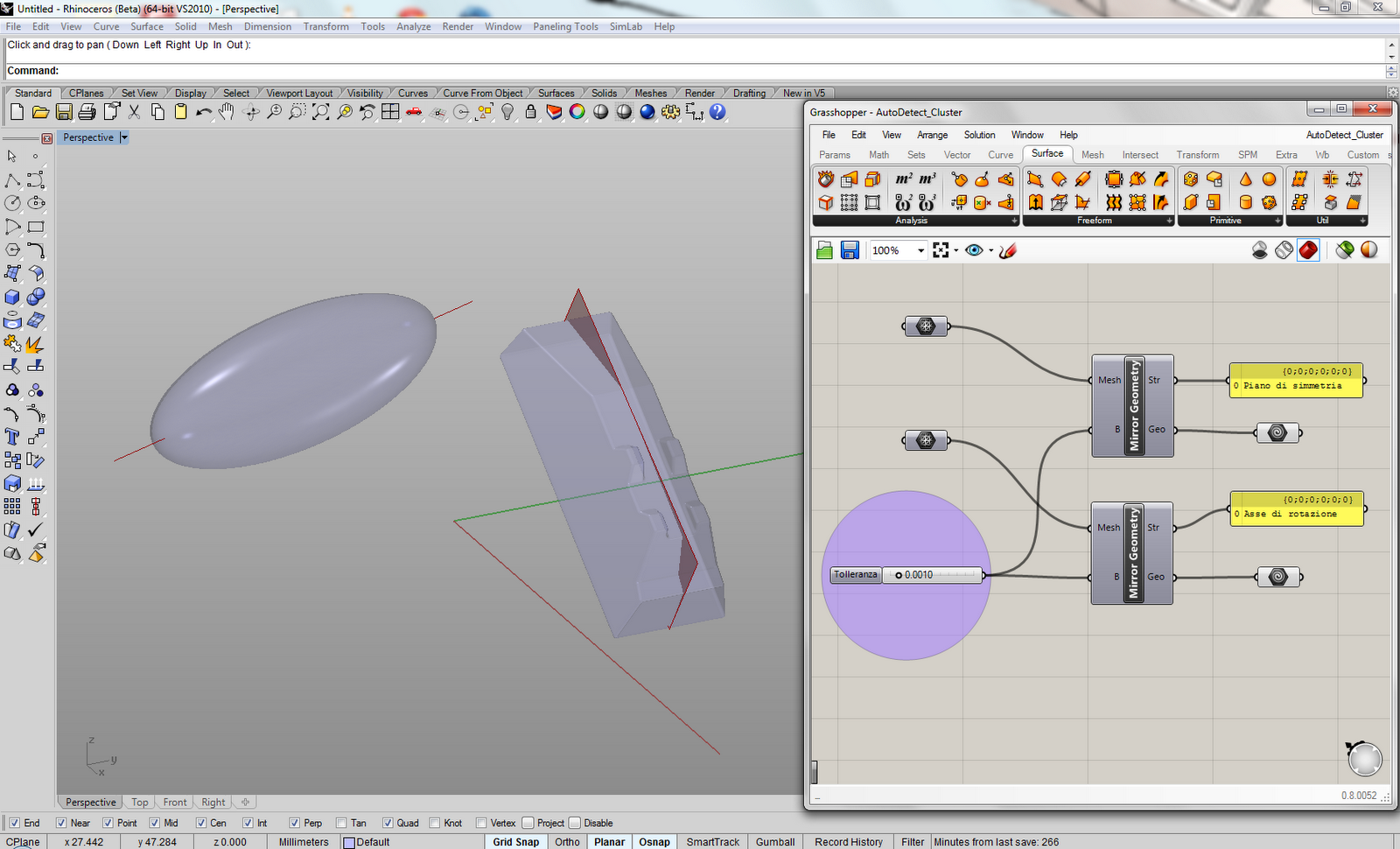 mcarchitetture: MirrorGeometry per Grasshopper: prove tecniche di RM