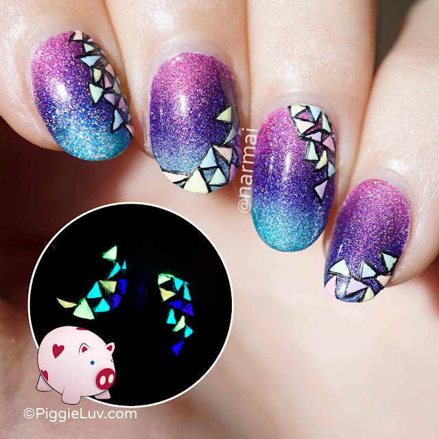 PiggieLuv: Glowy triangles nail art