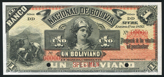 Bolivia 1 Boliviano banknote 1892 Banco Nacional de Bolivia|World ...