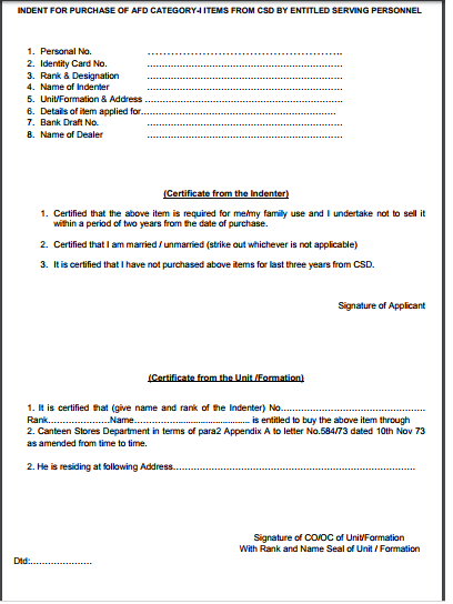 CSD - Clientele Indent Forms For Purchase Of 2 Wheelers & Other AFD-I ...