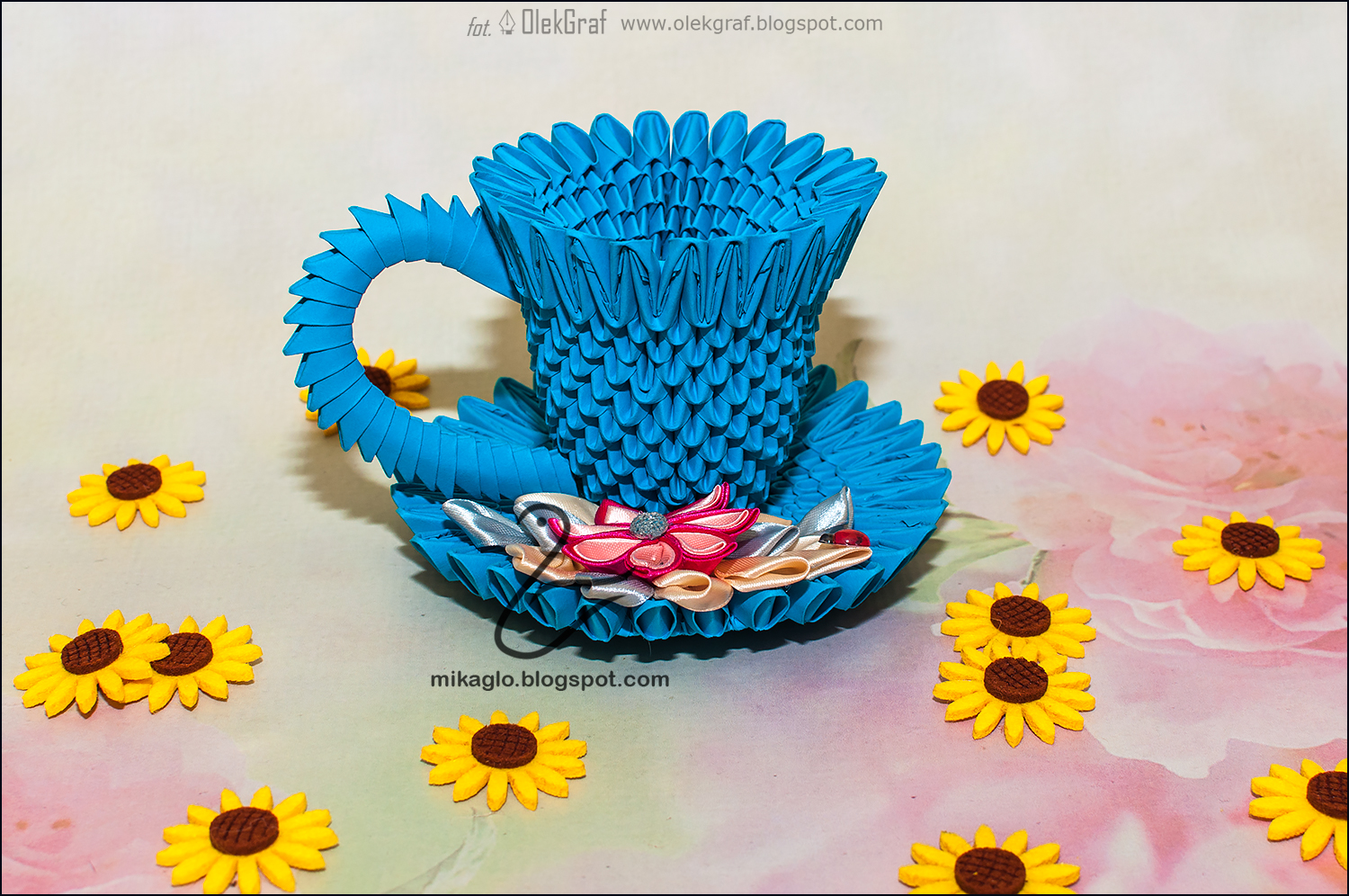 Origami 3d - mikaglo: 648. Filiżanka z kwiatami z origami / 3d origami ...