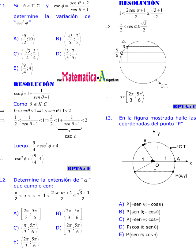 CIRCUNFERENCIA TRIGONOMÉTRICA EJERCICIOS RESUELTOS ~ MATEMATICAS ...