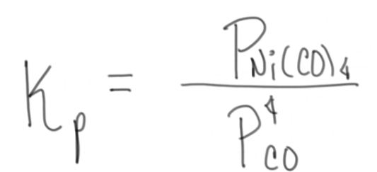 Expresión de Kc y Kp para el TETRACARBONÍLNIQUEL → Ni(CO)4