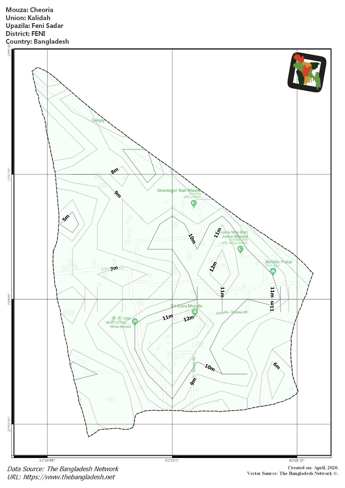 Map of Cheoria Mouza, Feni Sadar, Feni