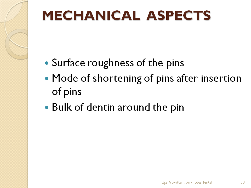 Dental Notes: Pin Retained Restorations NOTES