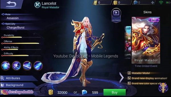 Lancelot New Epic Skin Royal Matador - Mobile Legends Bang Bang Builds ...